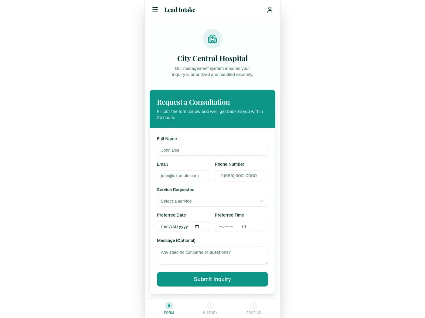 Hospital Lead Intake