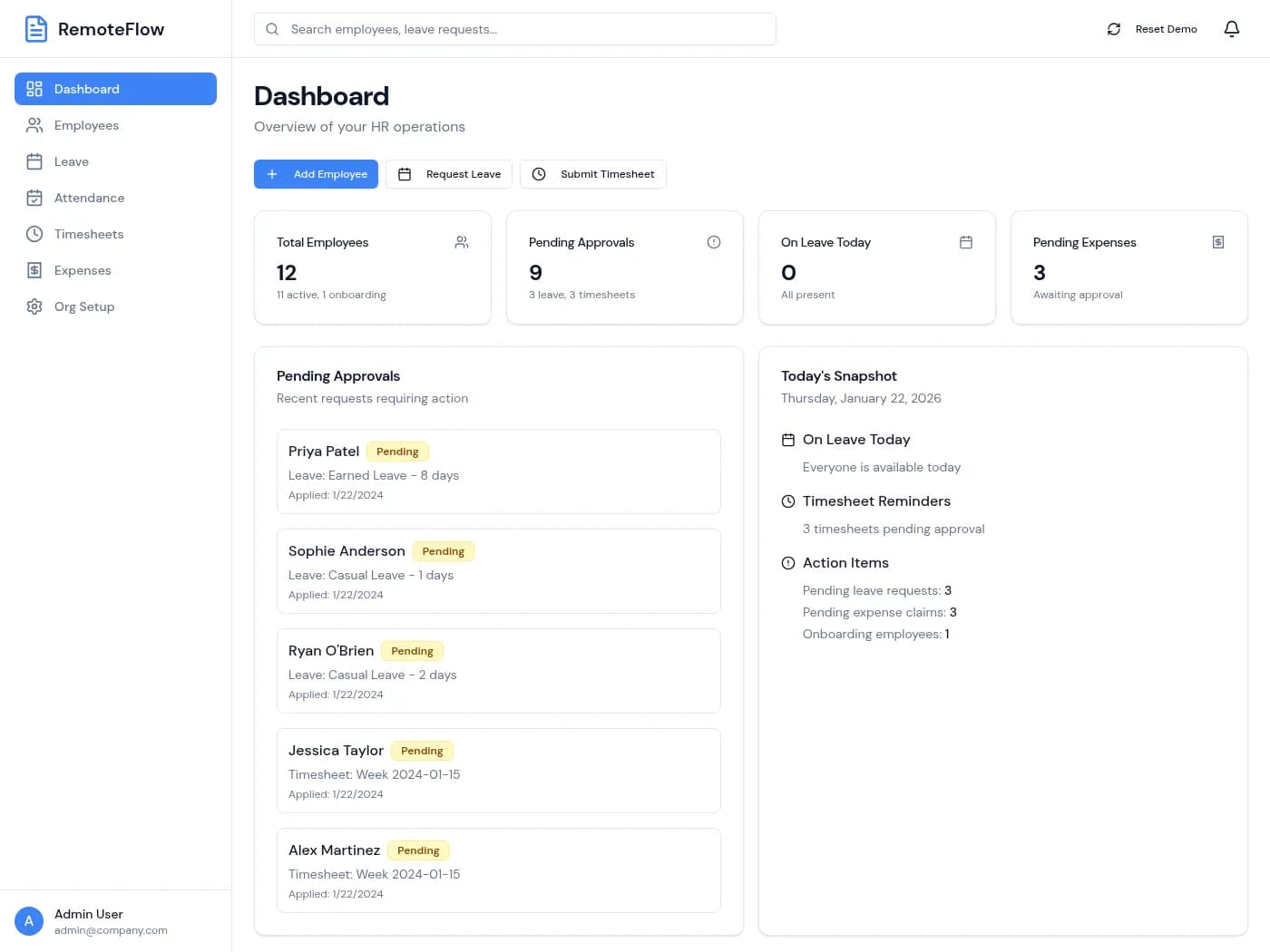 RemoteFlow HRMS Demo
