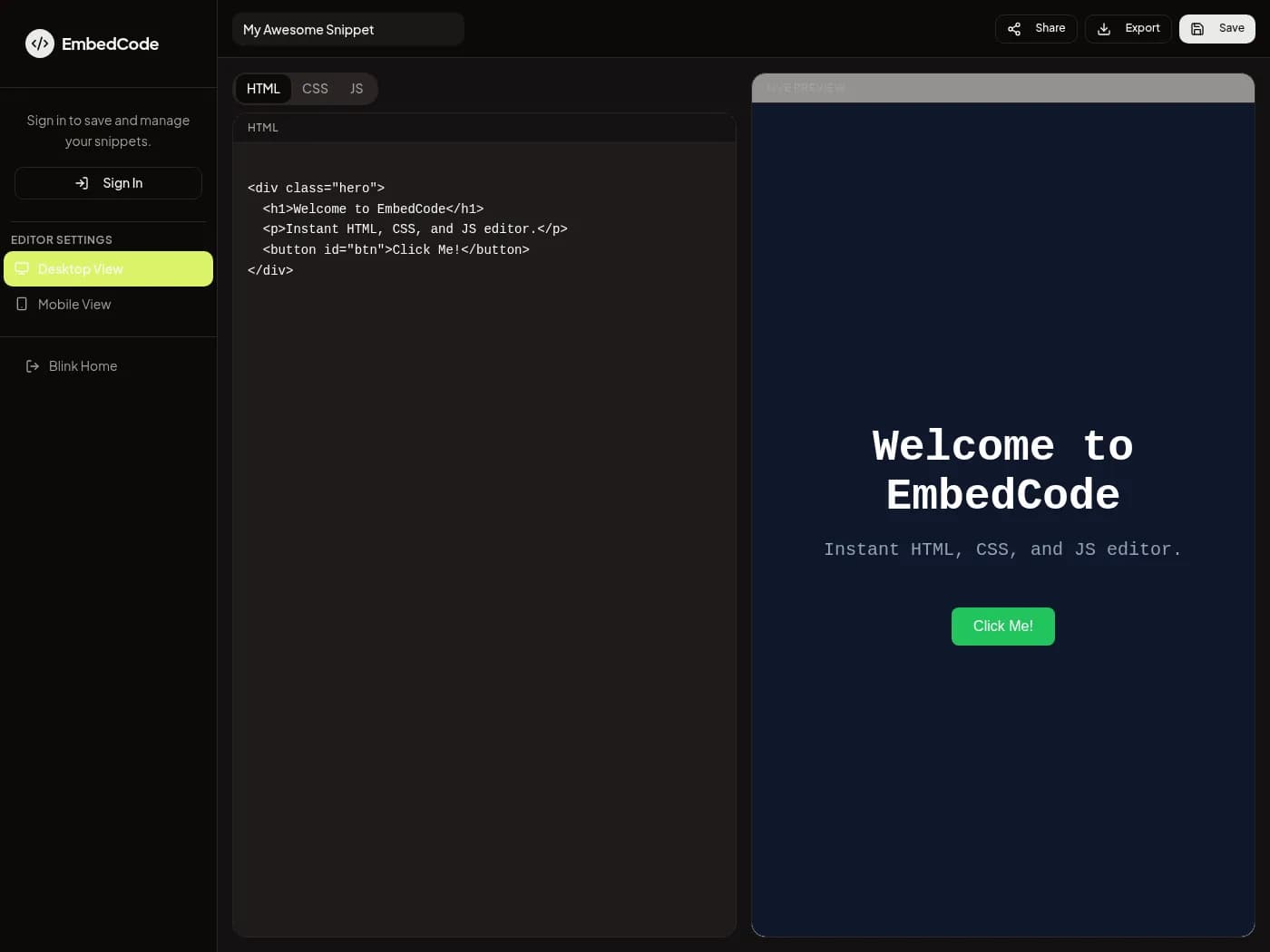 EmbedCode Web Editor