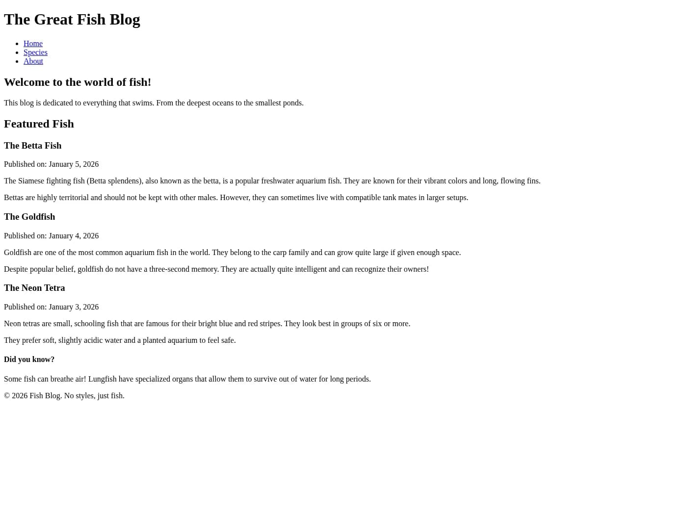 HTML Fish Blog