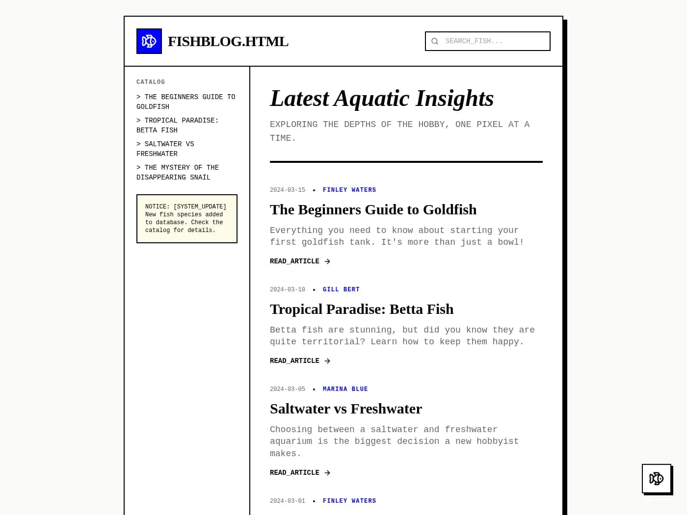 HTML Fish Blog