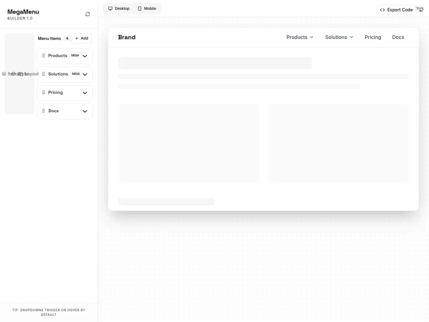 HTML MegaMenu Builder