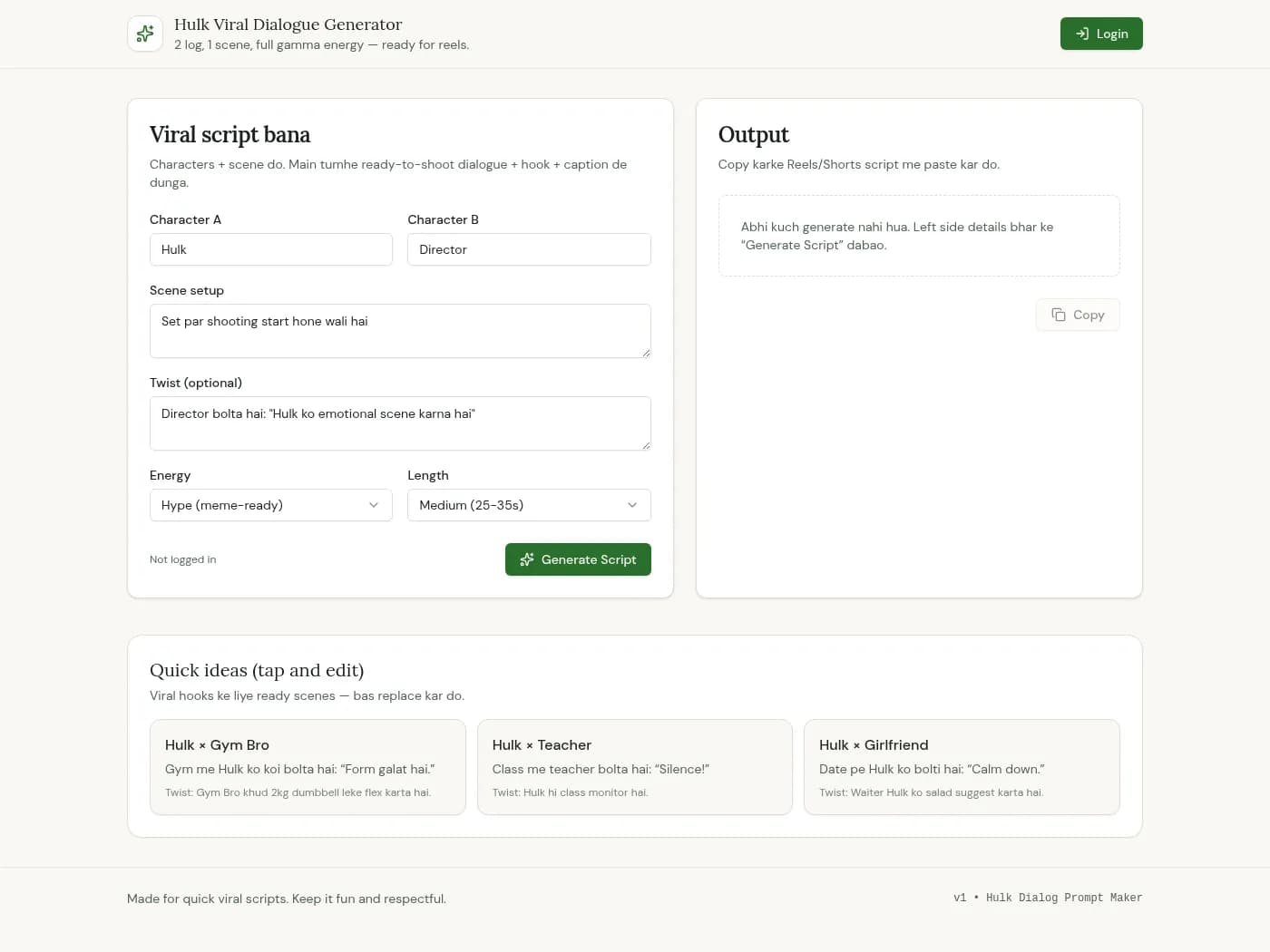 Hulk Dialog Prompt Maker