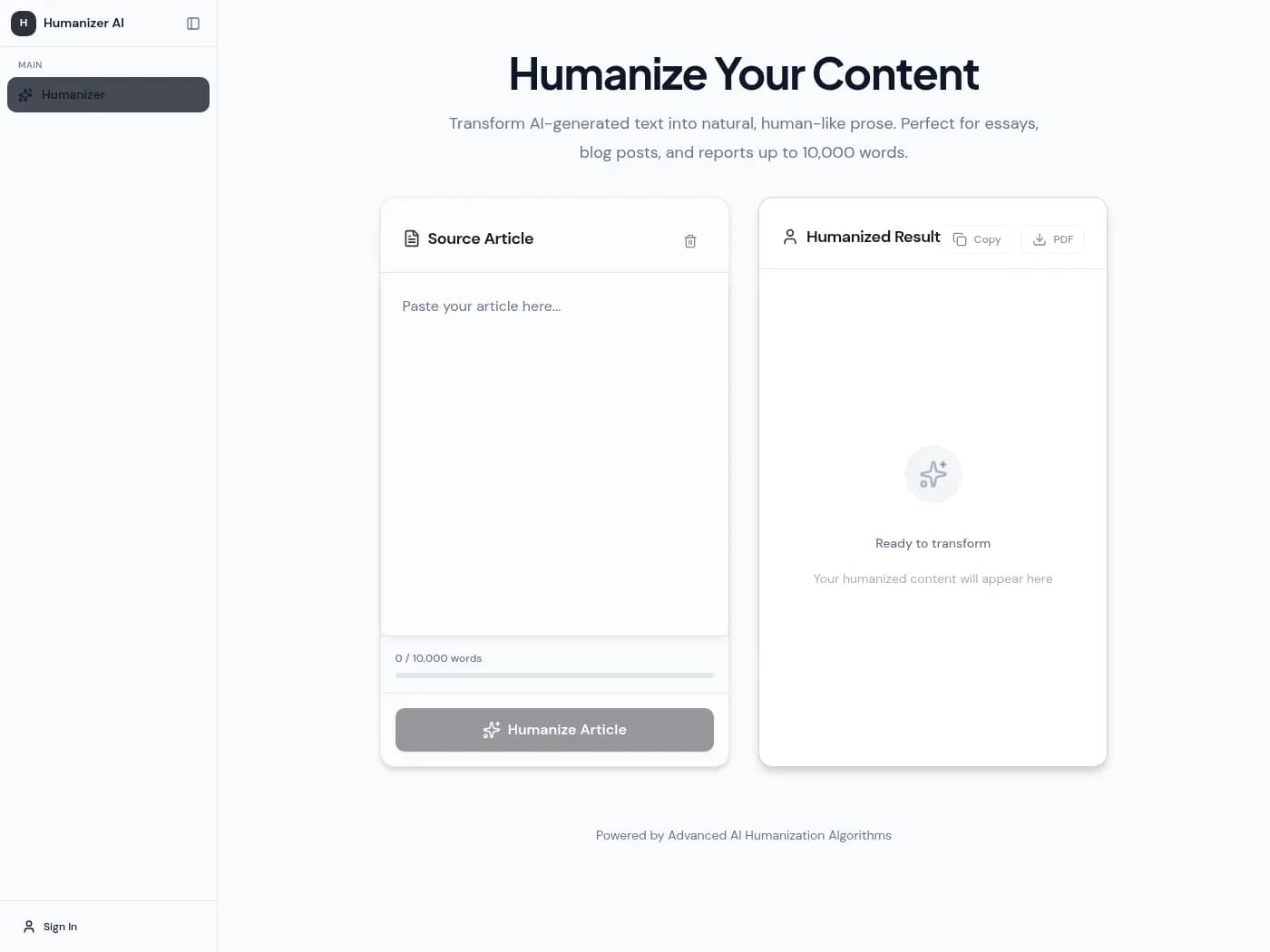 Humanized Article Generator