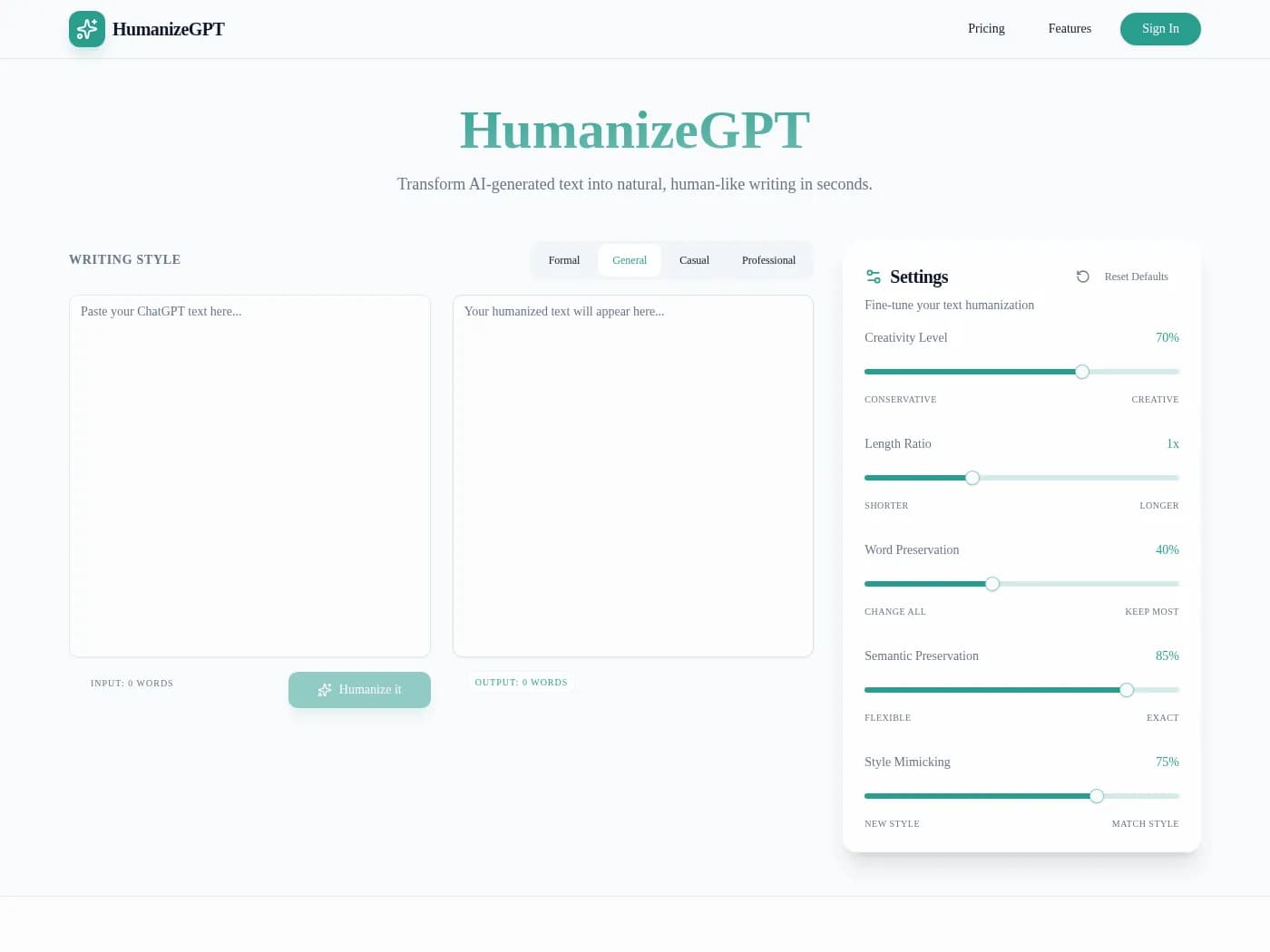 HumanizeGPT Web Tool