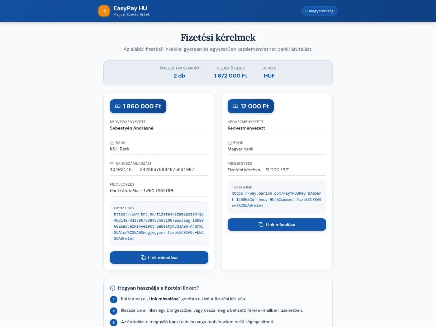 EasyPay HU Links