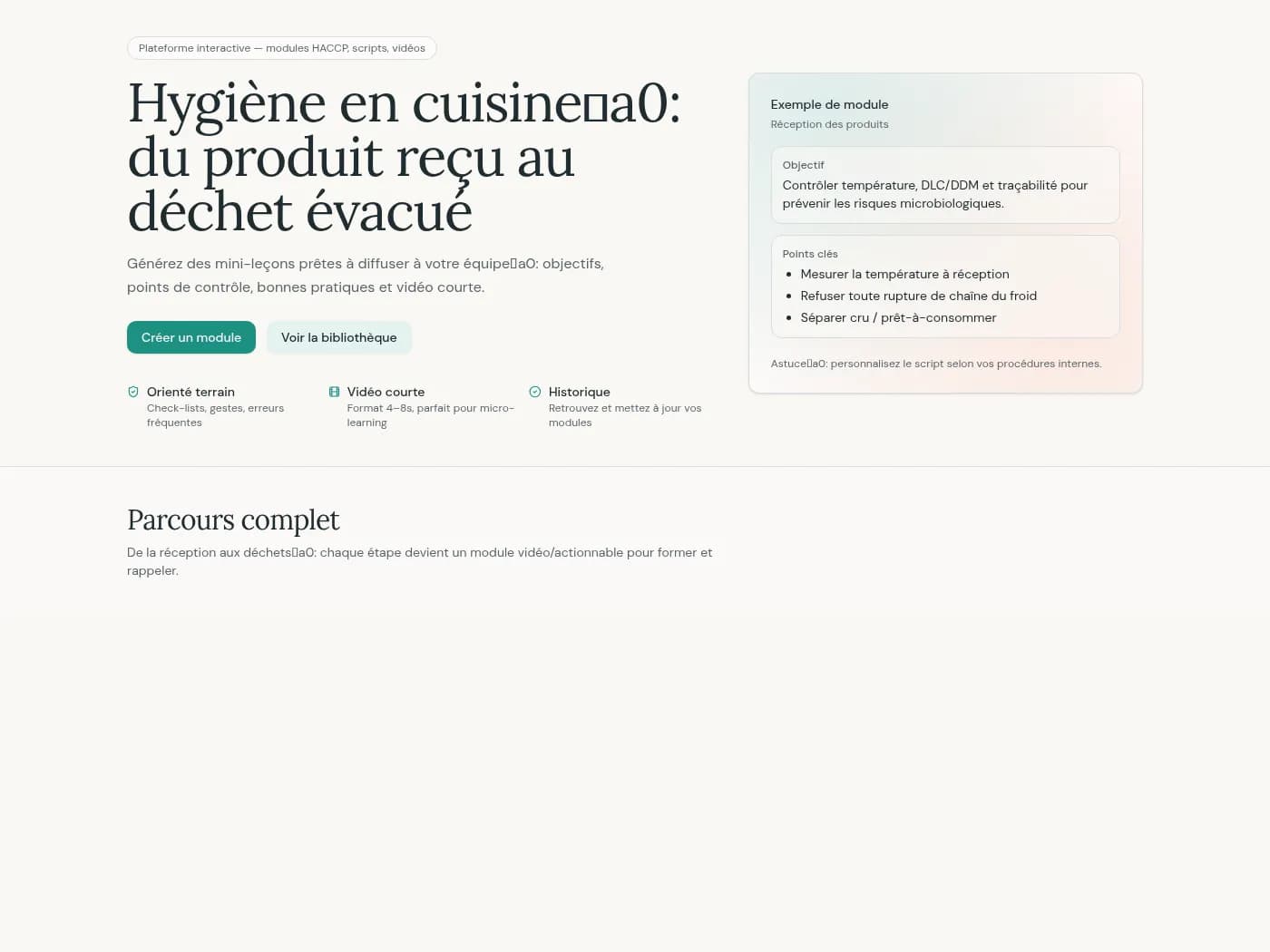 Hygiène Cuisine Vidéo Guide
