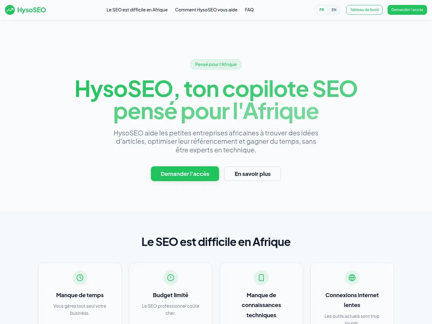 HysoSEO SaaS Landing Page