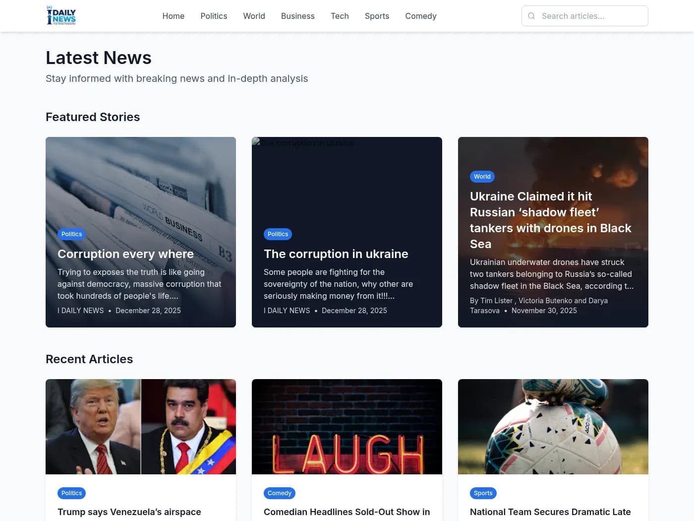 I DAILY NEWS – Modern, CNN-style News Web App with Admin Dashboard and Supabase Integration