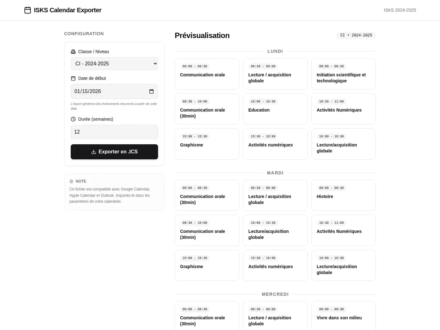 ICS Calendar Exporter