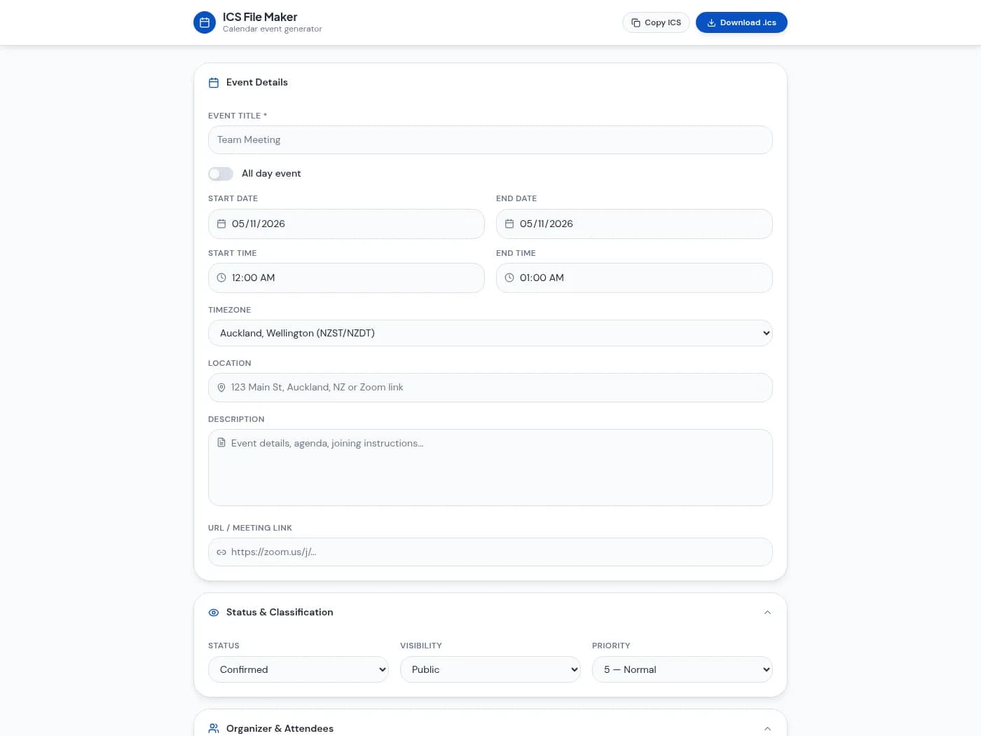 ICS File Maker