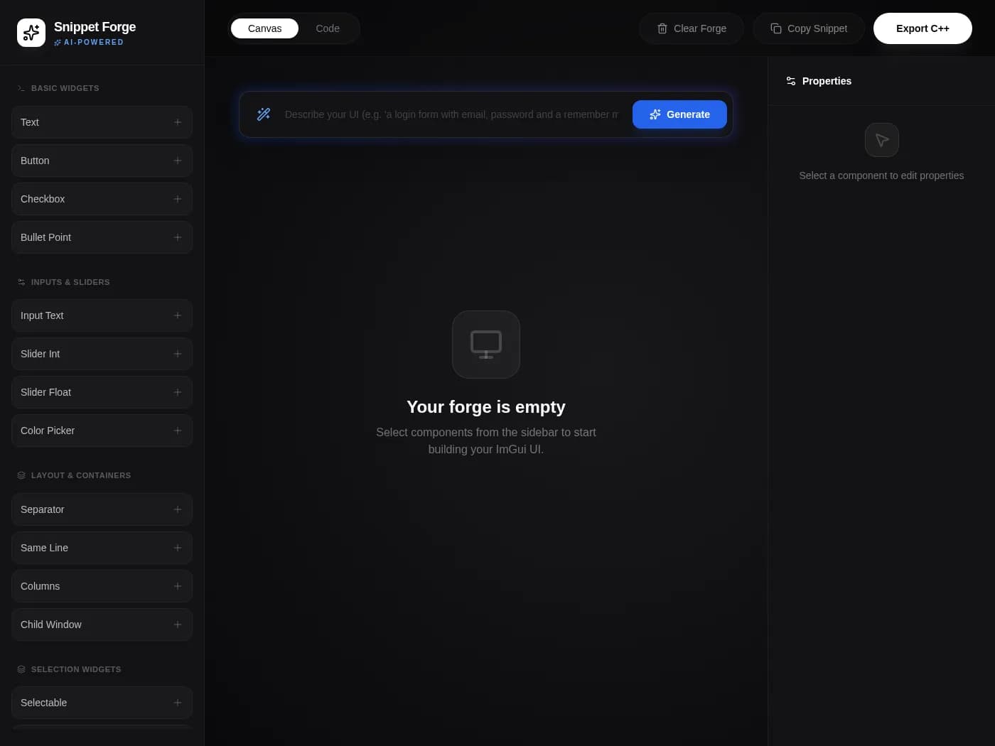 ImGui Snippet Forge