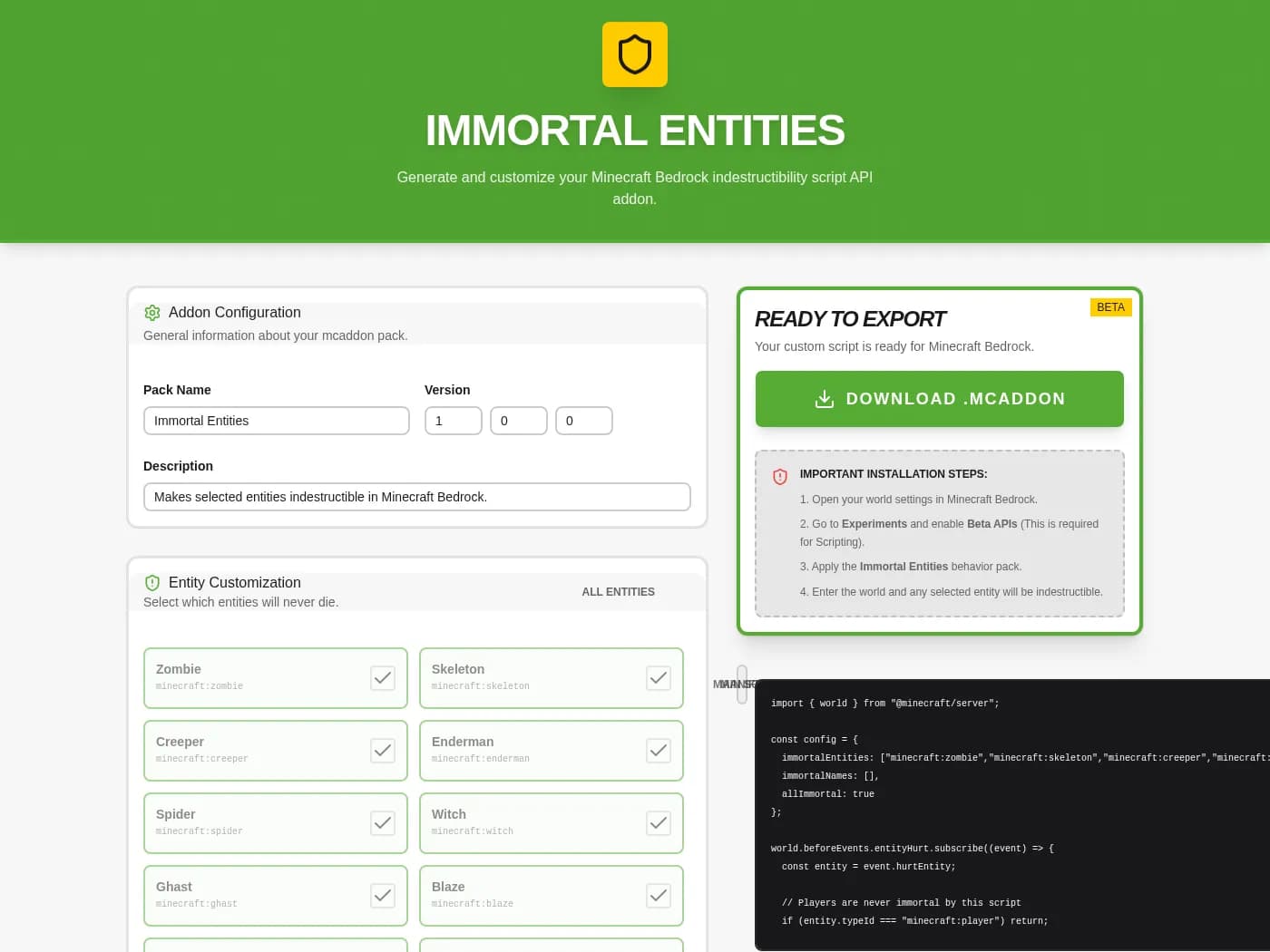 Immortal Entities Minecraft
