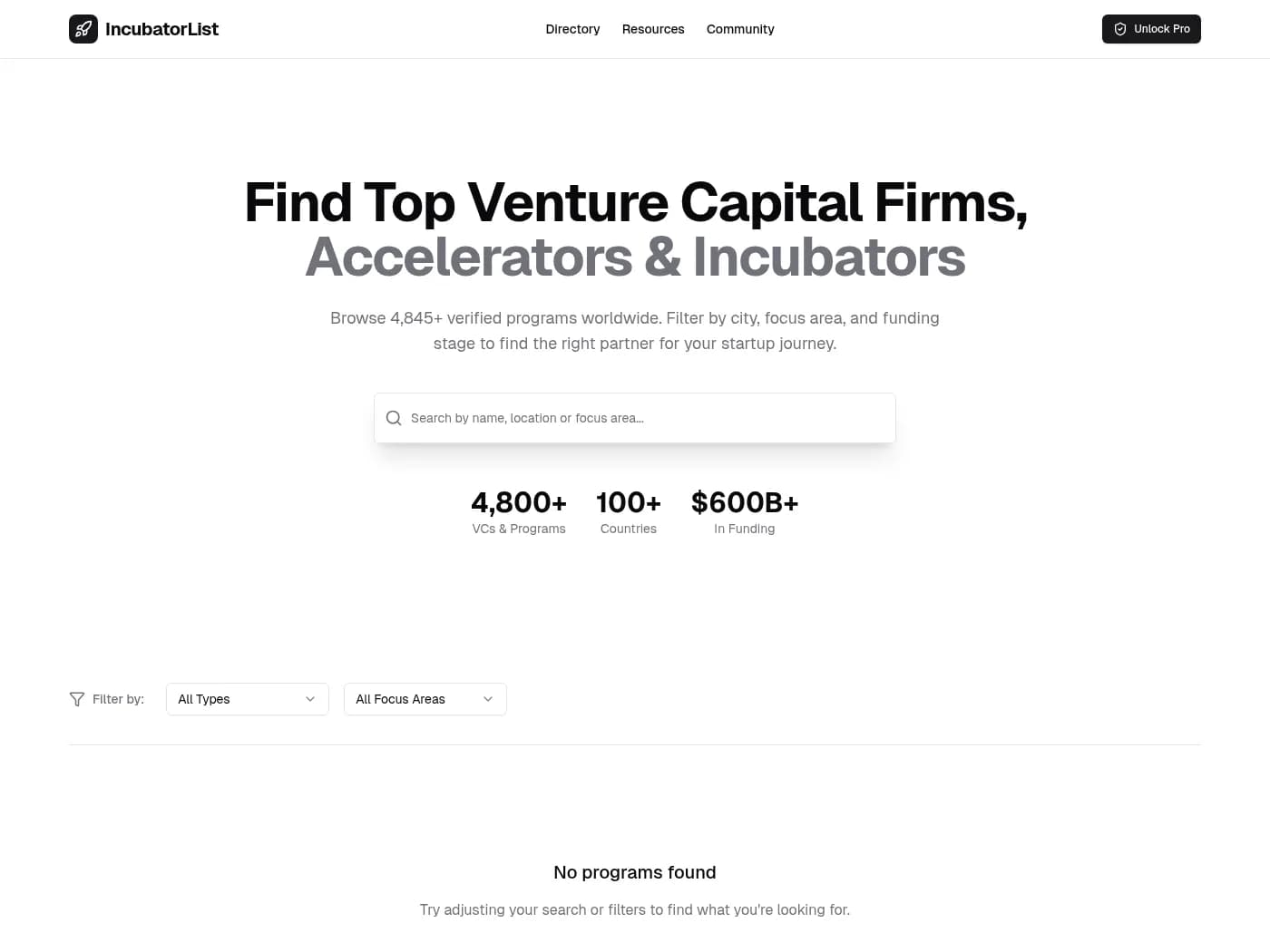 Incubator List Web