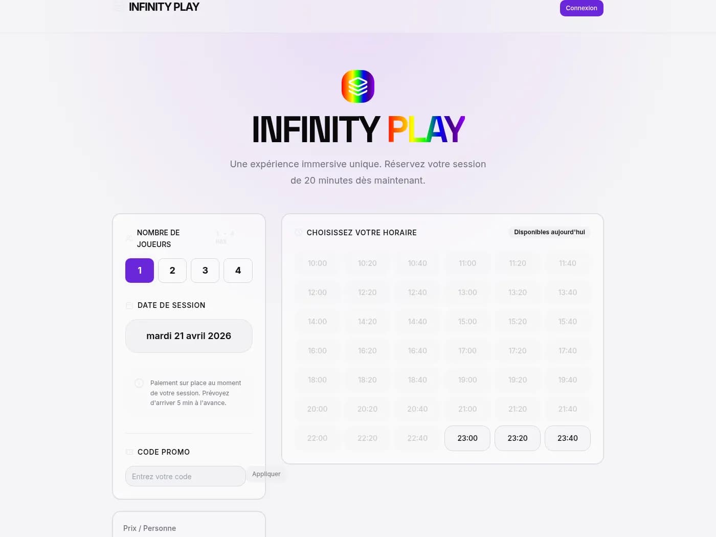 Infinity Play Réservations
