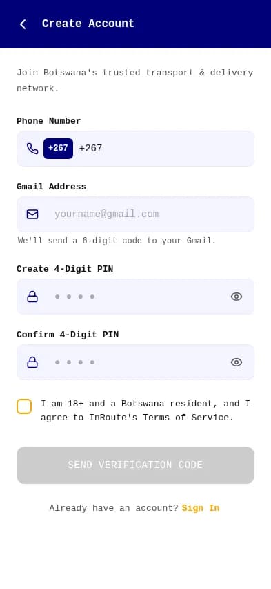 InRoute Rides & Parcels Mobile
