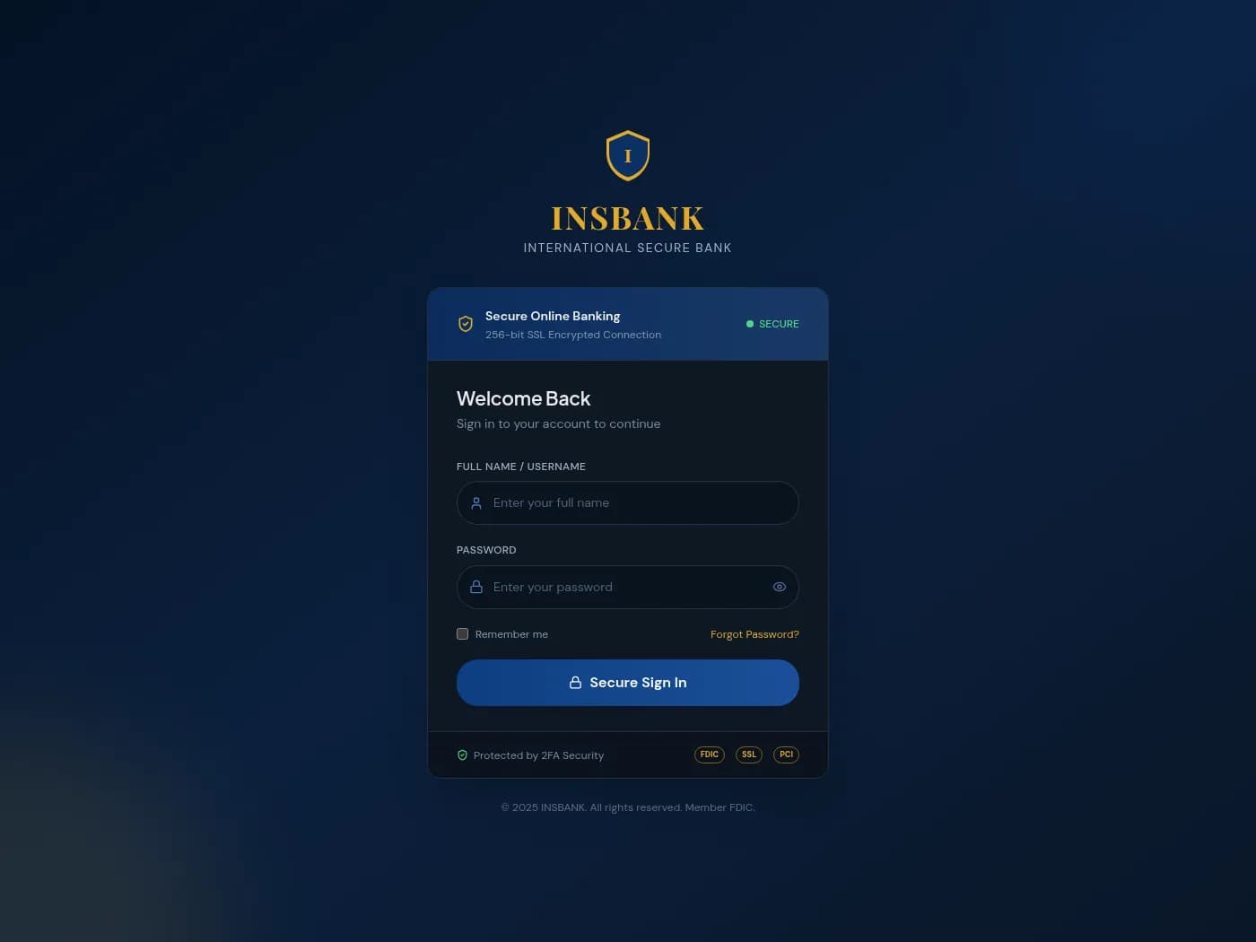 INSBANK Fictional Banking UI