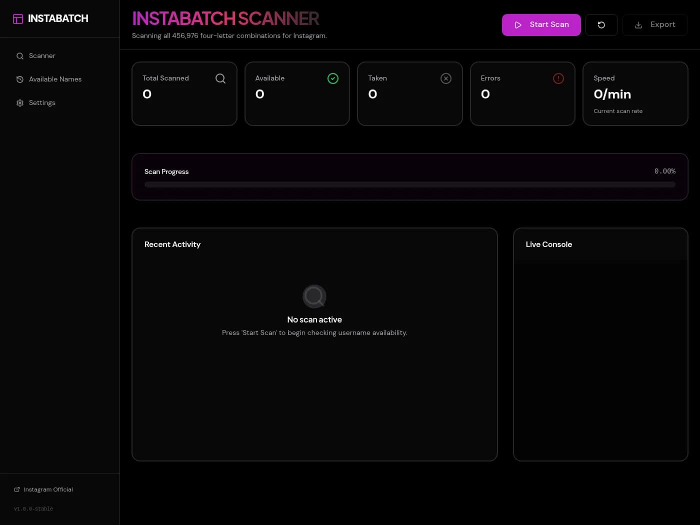 InstaName Batch Scanner