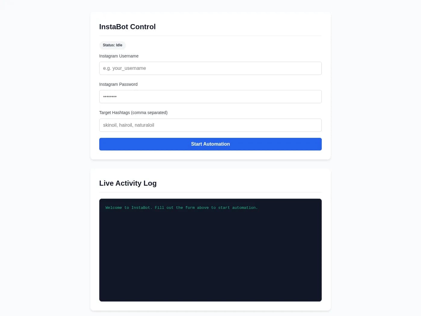 InstaBot Simple UI