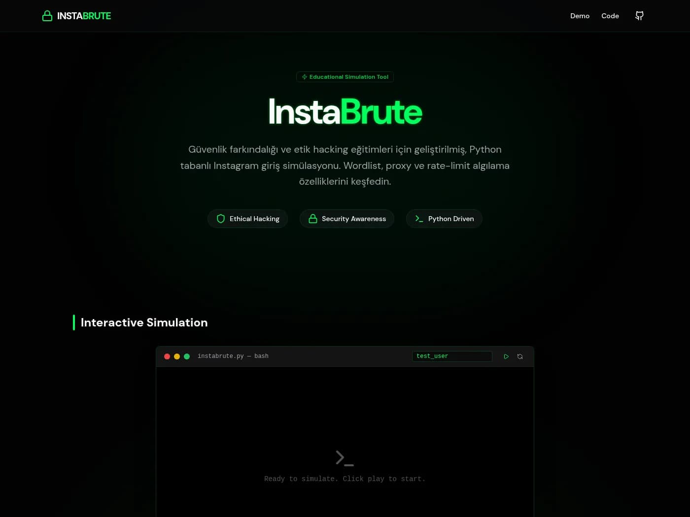 InstaBrute Simülasyon Aracı