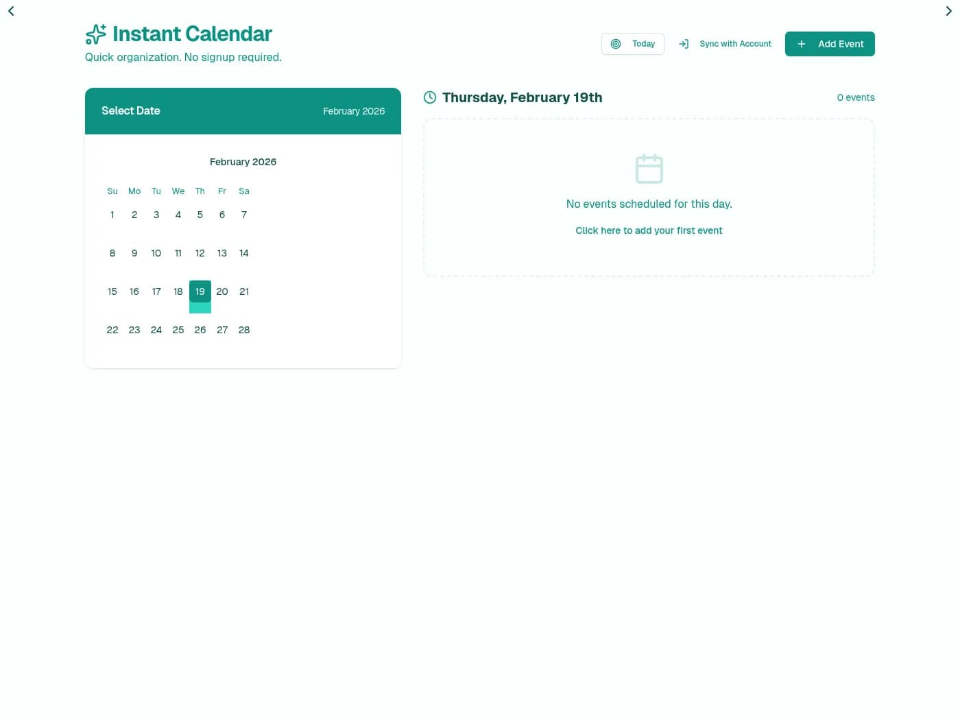 Instant Calendar Page