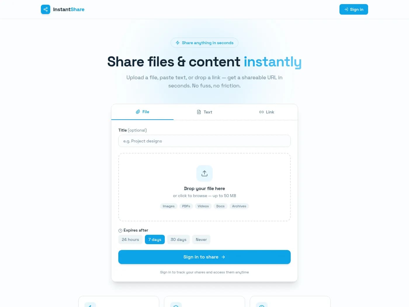 Instant Share Site
