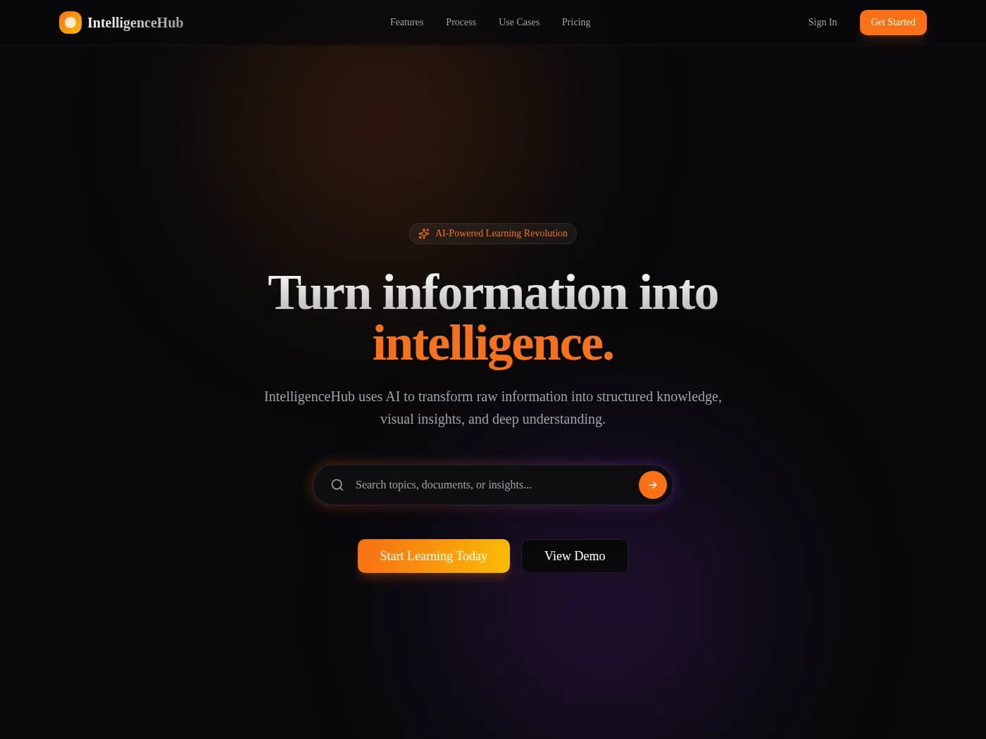IntelligenceHub Landing