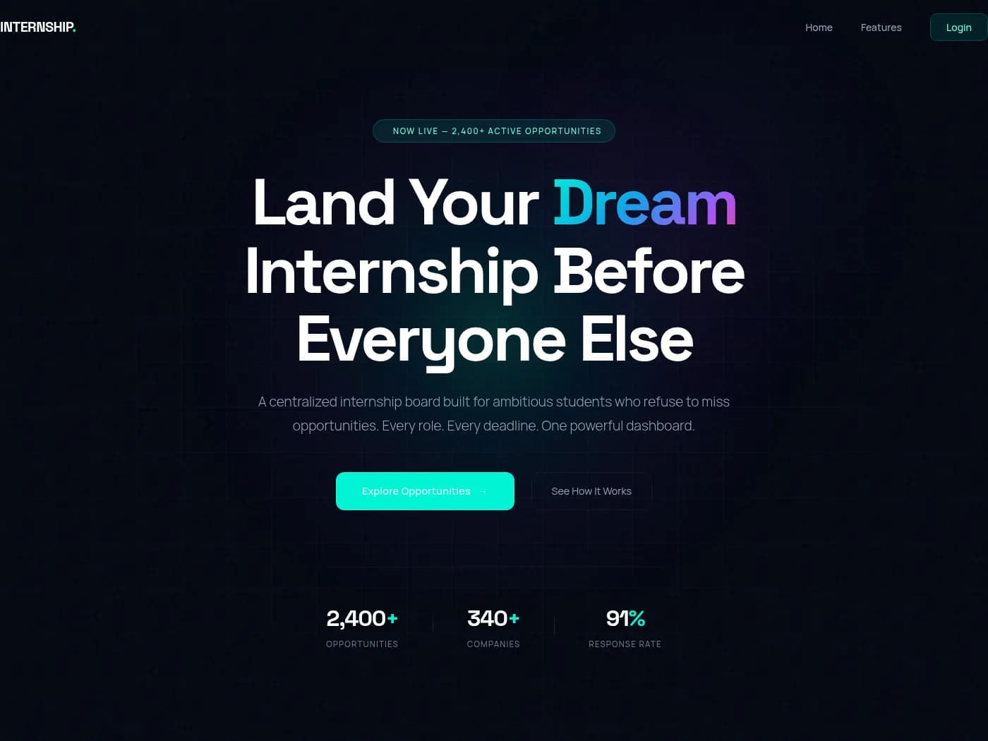 INTERNSHIP. Landing Page