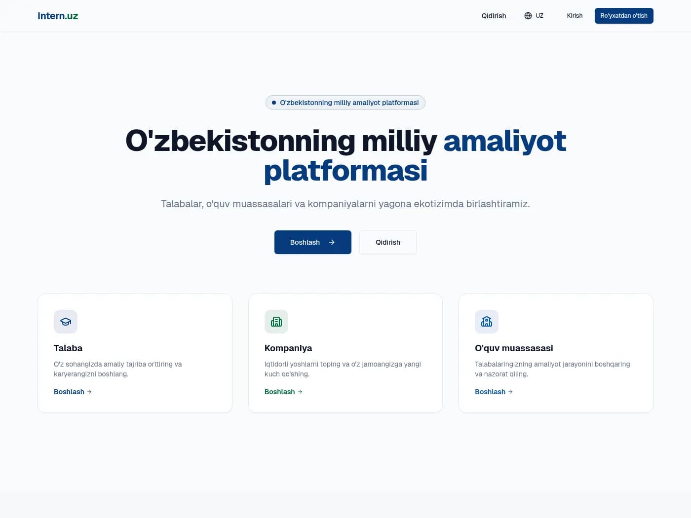 Intern.uz Internship Platform