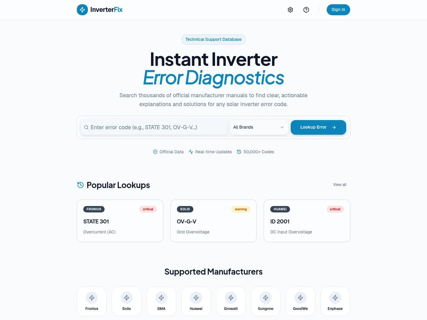 Inverter Error Lookup