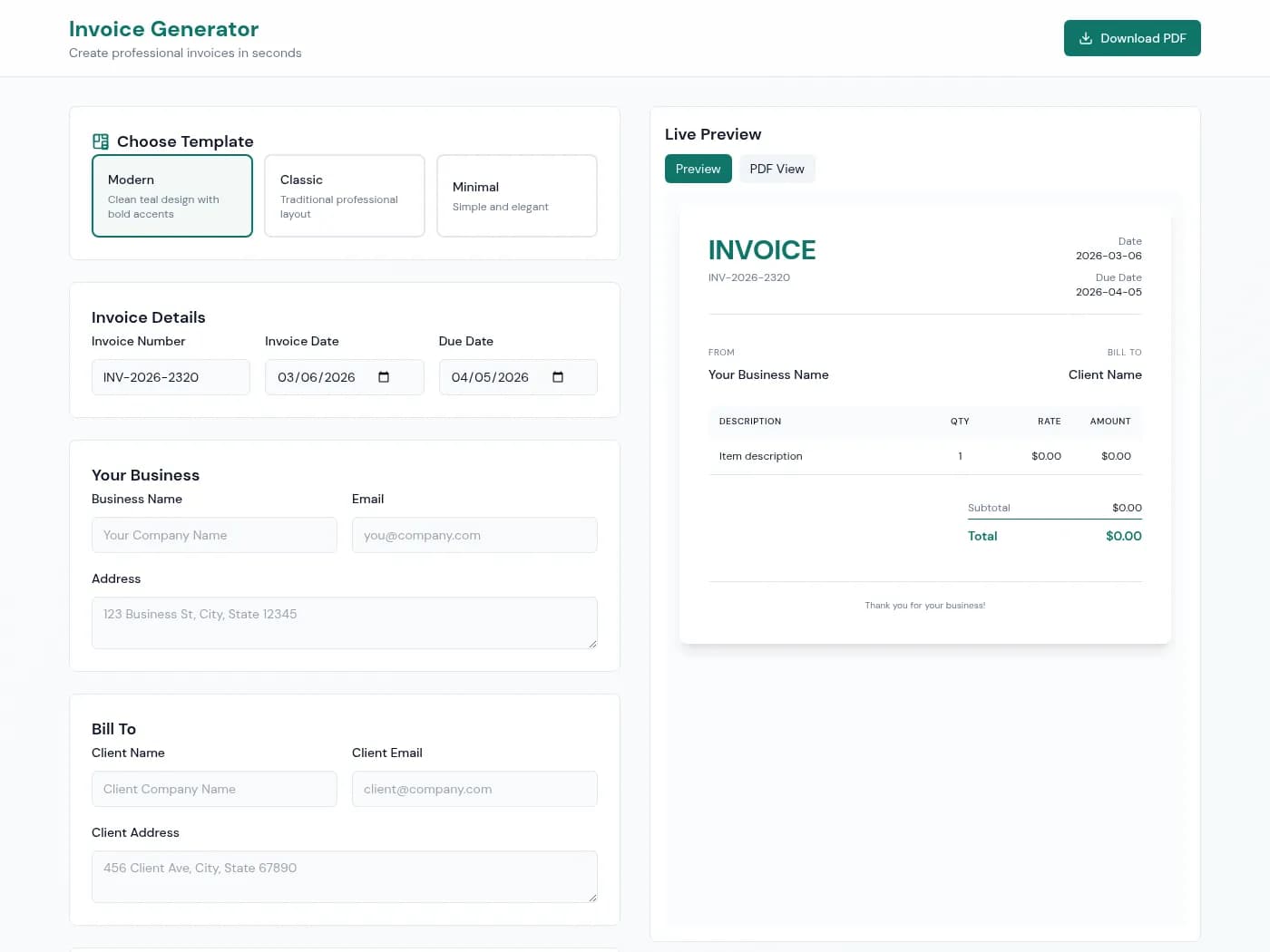 Invoice PDF Generator