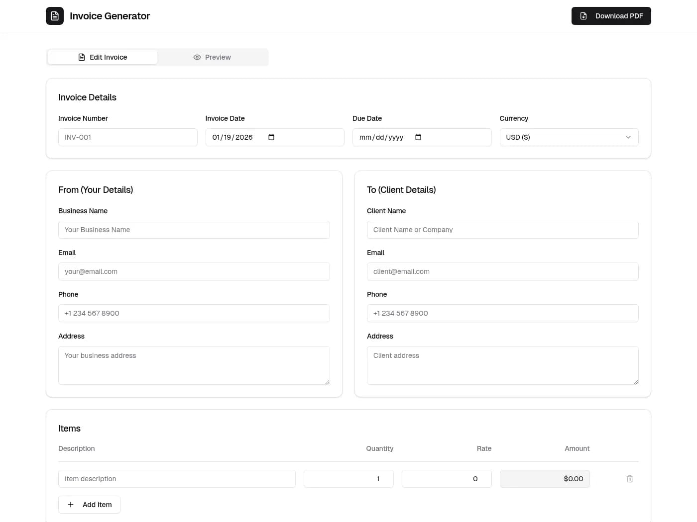 Invoice PDF Generator