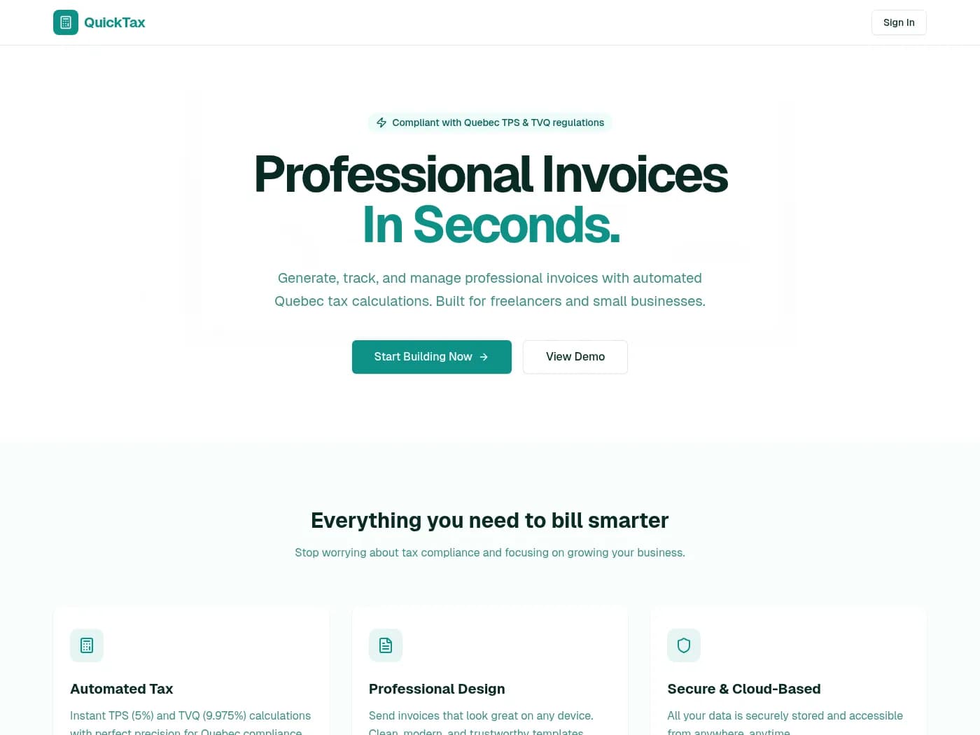 QuickTax Invoice Builder