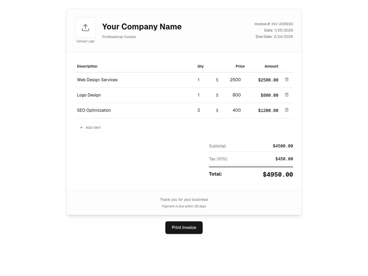 QuickInvoice Builder