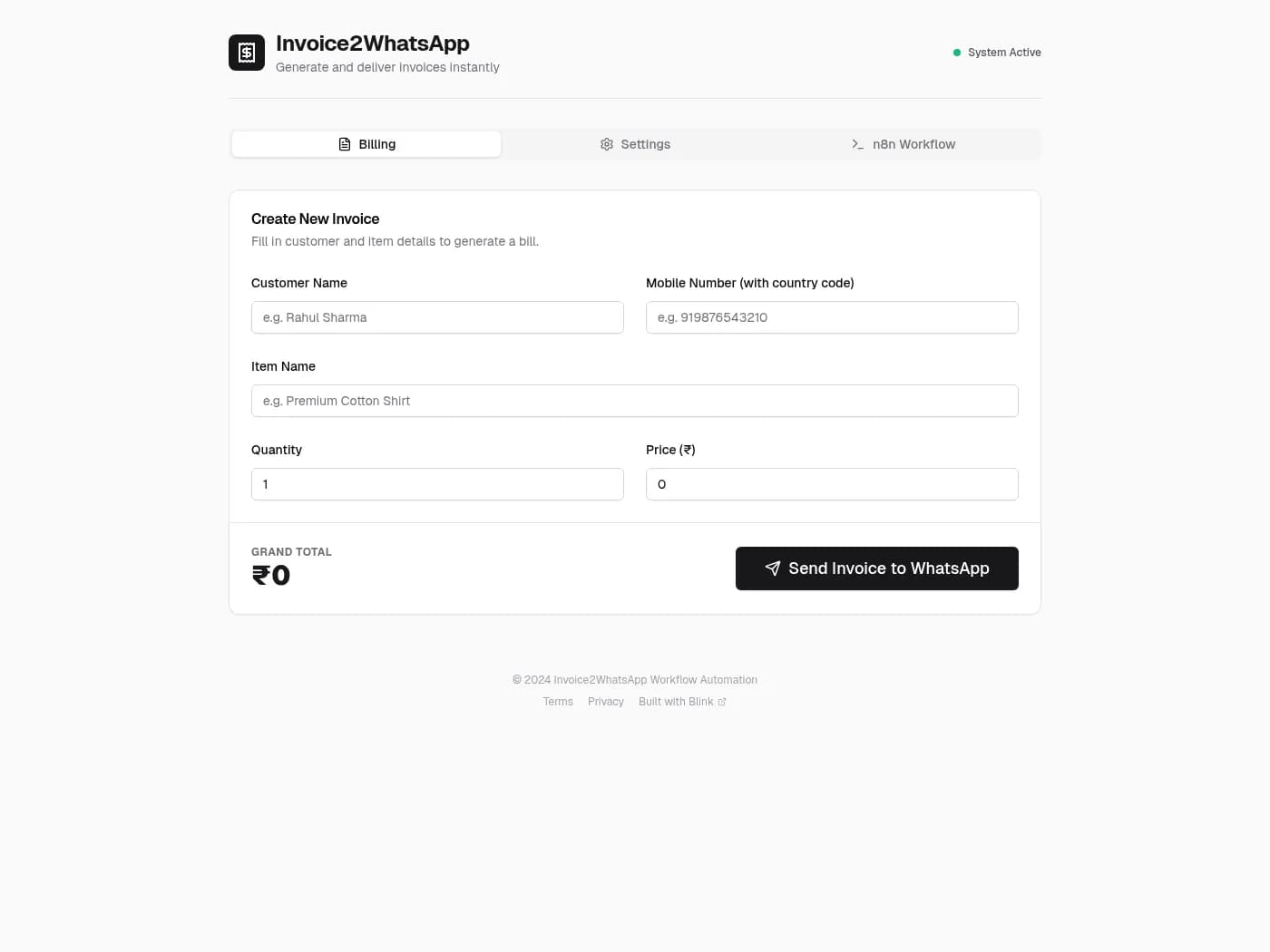 Invoice2WhatsApp Workflow