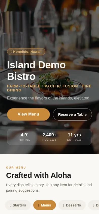 Island Menu Demo App