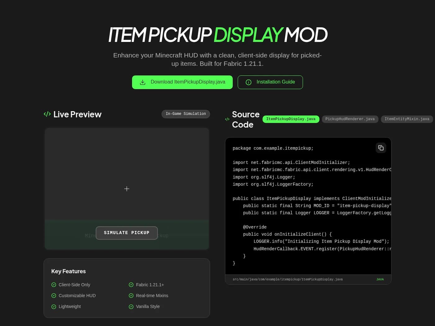 Item Pickup Display Mod