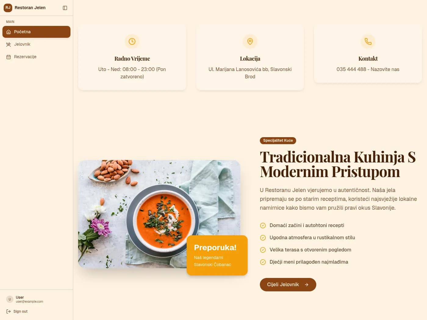 Jelen Restaurant Web Page