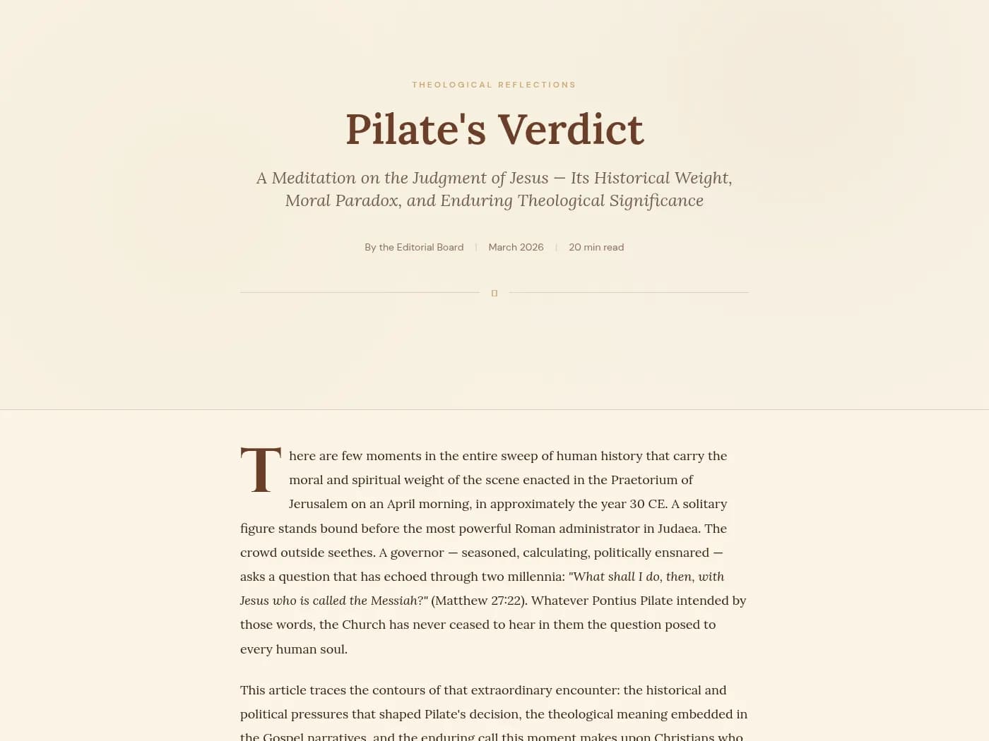 Pilate's Verdict Reflections