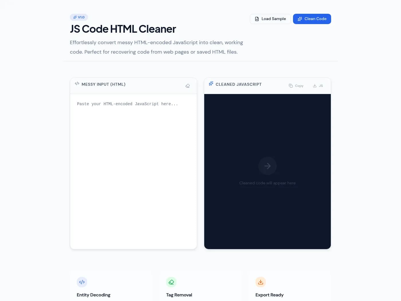 JS Code HTML Cleaner