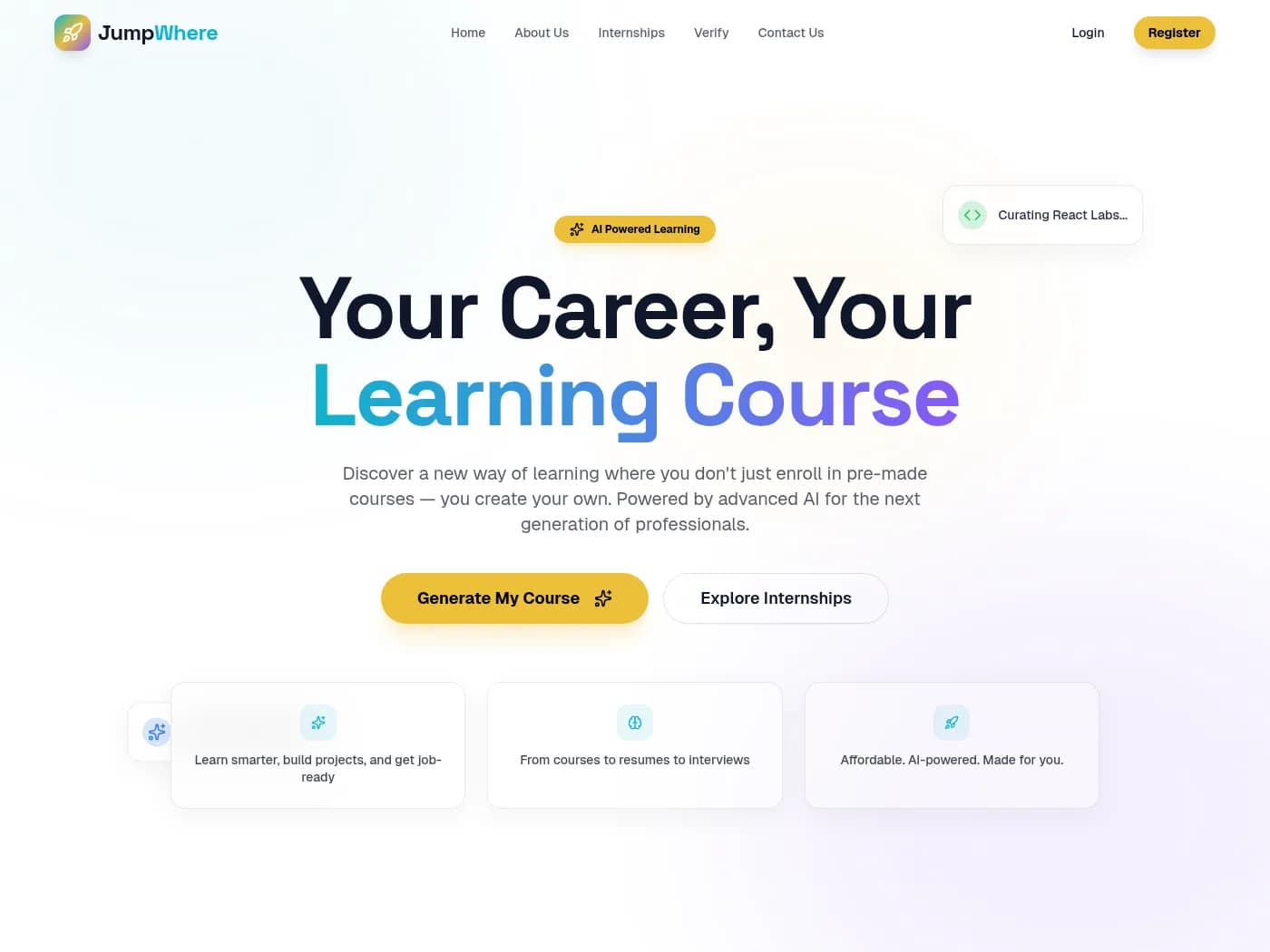 JumpWhere Landing Page