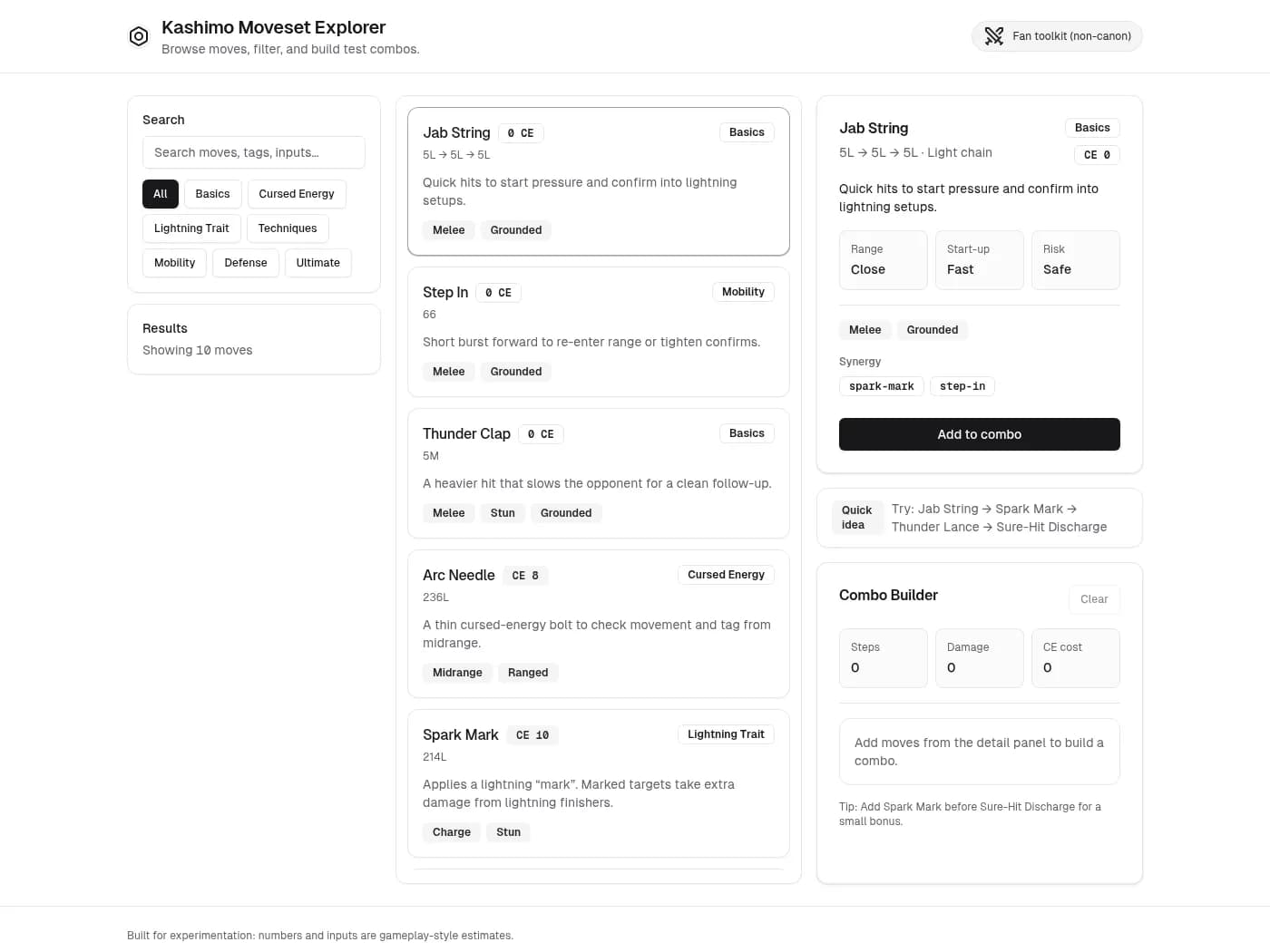 Kashimo Moveset Explorer