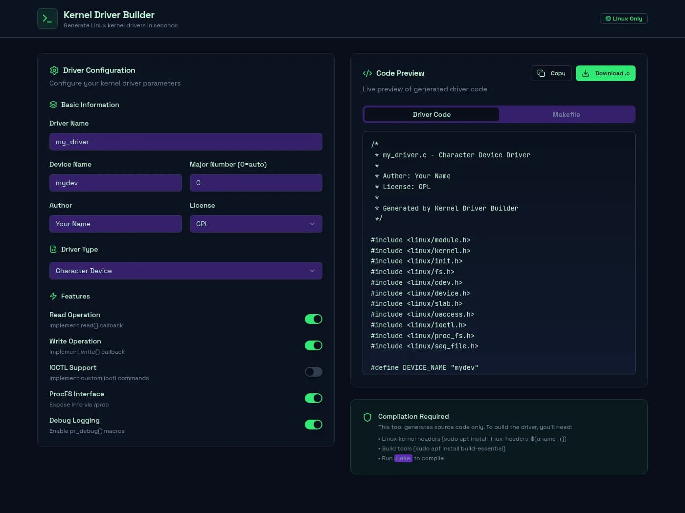 Kernel Driver Builder