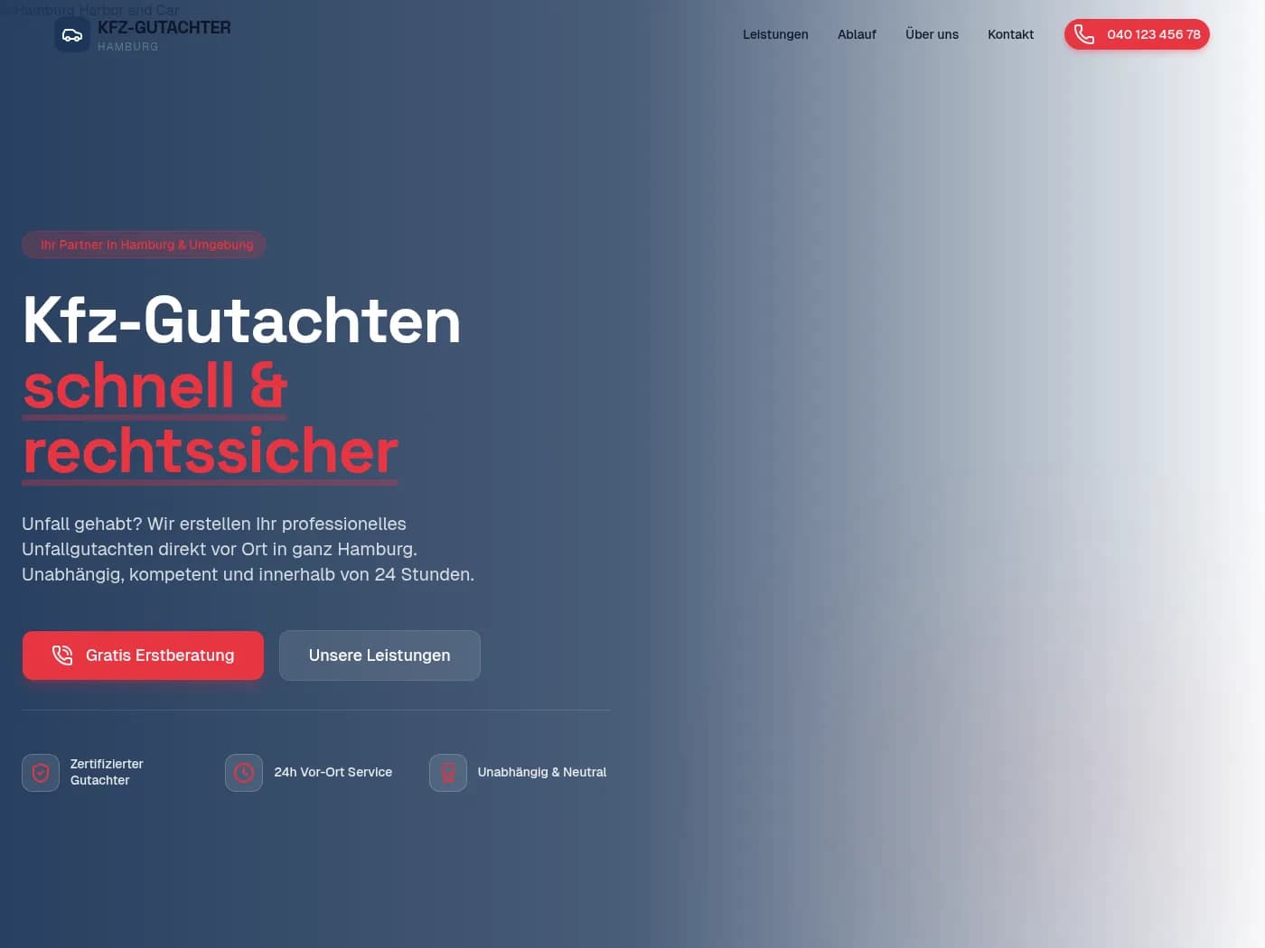 Gutachter Hamburg Landingpage