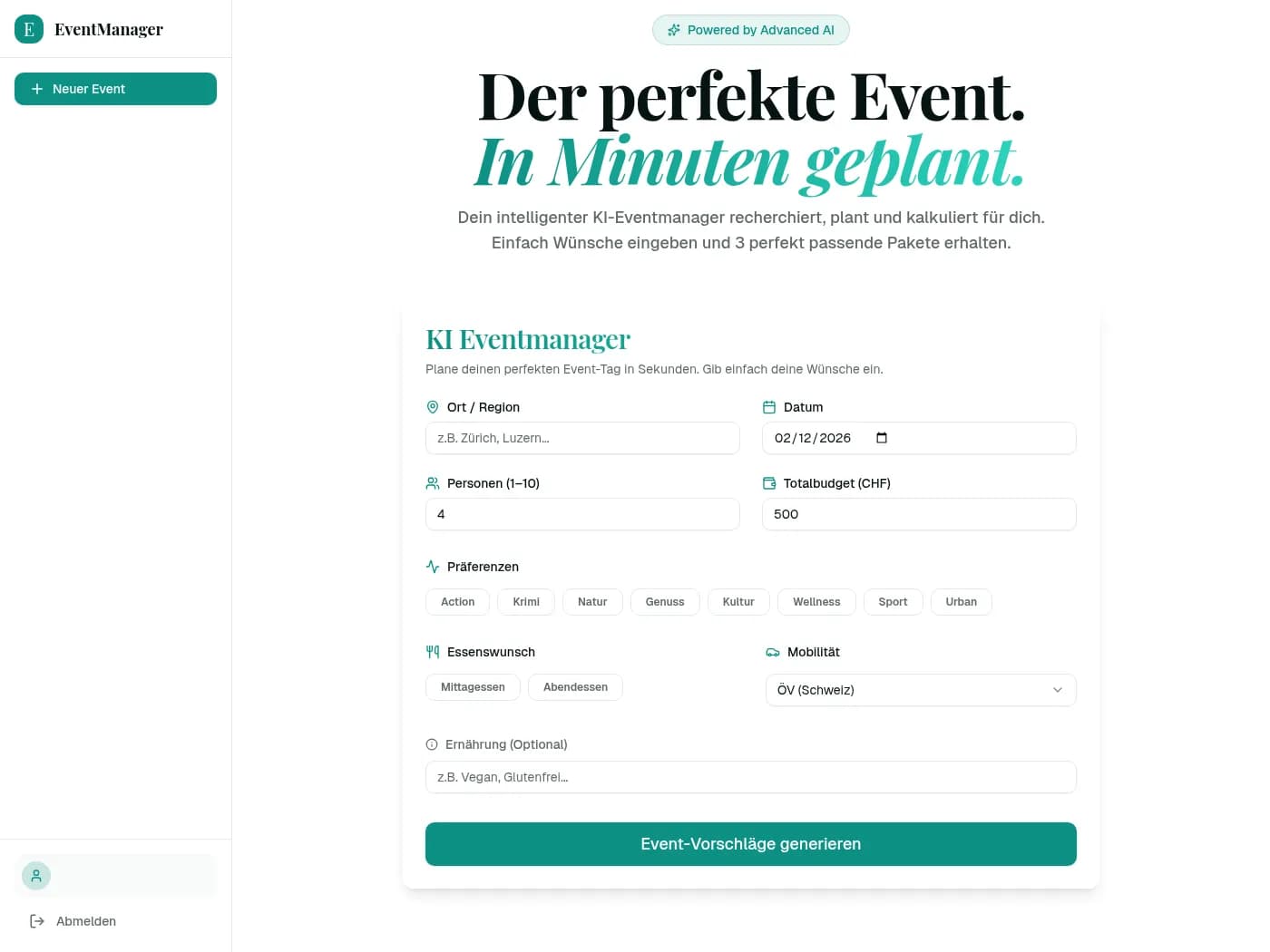 KI Eventmanager App