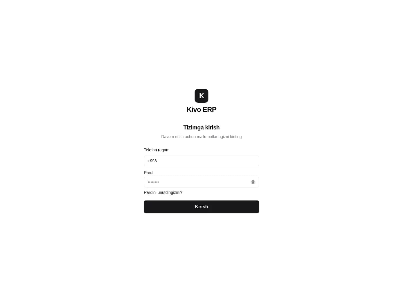 Kivo ERP Password Reset
