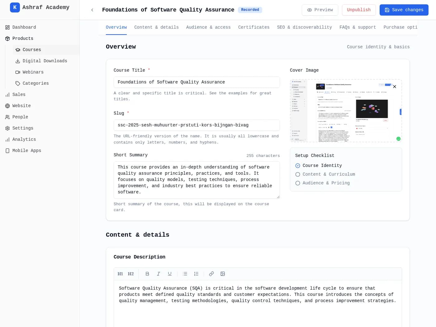 Klasio Unified Course Setup