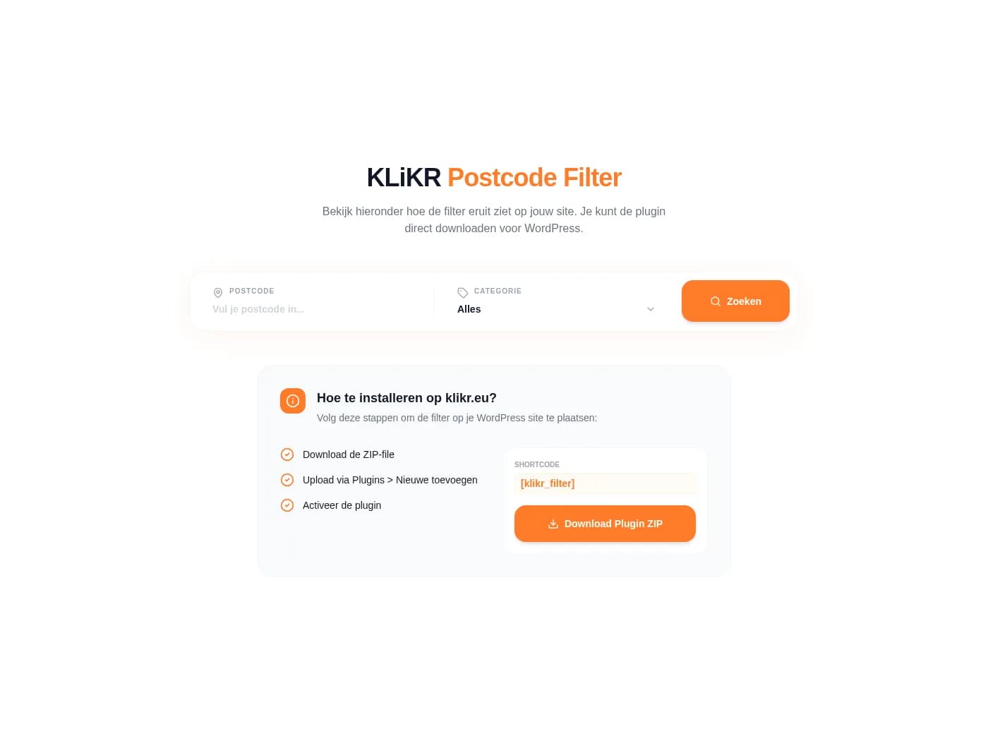 Klikr Postcode & Category Filter
