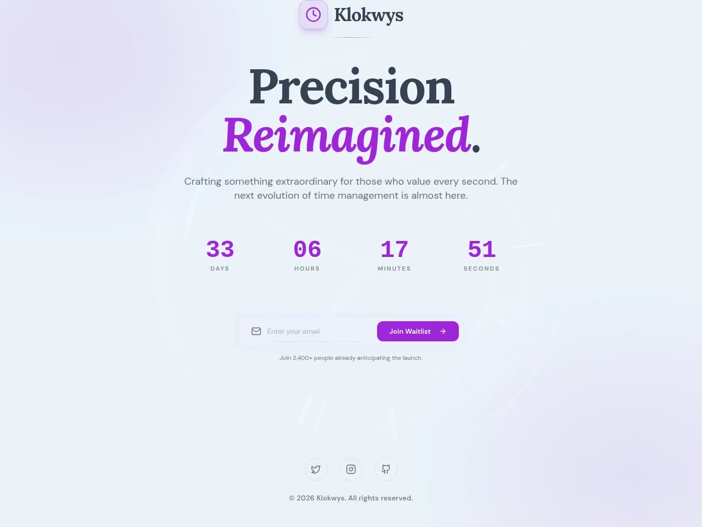 Klokwys Coming Soon Page
