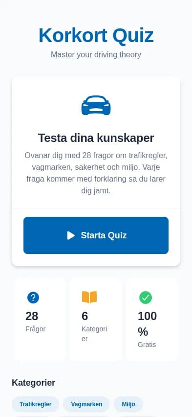 Körkort Quiz App